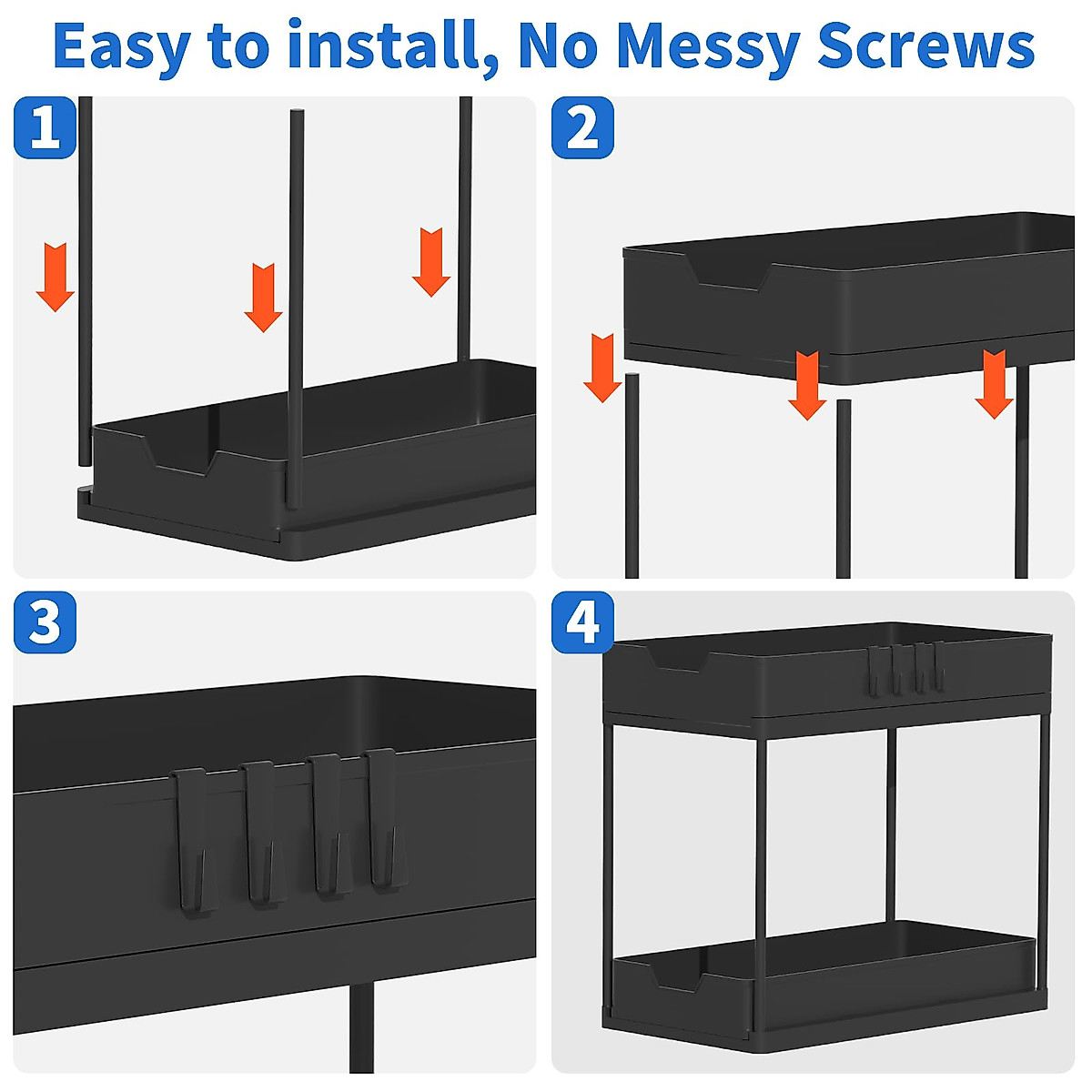 WISCLASS 2 Pack Under Sink Organizer,2 Tier Bathroom Cabinet Organizer with Sliding Basket,Multi-Purpose Under Sink Organizers and Storage for Bathroom Kitchen