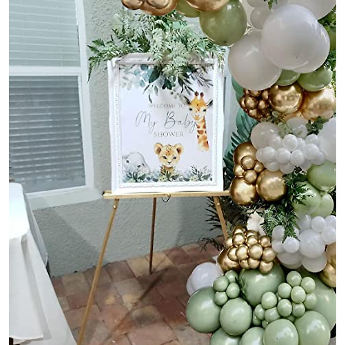 Green and Gold Confetti Balloons,50 Pack 12 Inch Sage Green Gold Party Balloons for Birthday Baby Shower Wedding Graduation Party Decoration with 5ft Gold Triangle Banner