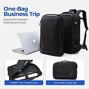 Business Carry on Backpack with Detachable Laptop Bag, 40L Expanable Travel Backpack, Airplane Approved Luggage Backpack, Water Resistant Suitcase for Men and Women (Black)
