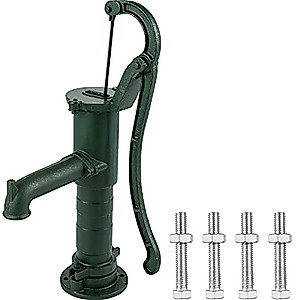 VEVOR Antique Hand Water Pump 14.6 x 5.9 x 26 inch Pitcher Pump w/Handle Cast Iron Well Pump w/ Pre-set 0.5" Holes for Easy Installation Old Fashion Pitcher Hand Pump for Home Yard Ponds Garden Green