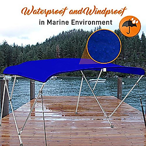 SereneLife 4 Bow Bimini Top Boat Cover - Front Hold-Down Straps and Rear Support Arms, Includes Mounting Hardware with 1 Inch Aluminum Frame (Blue), 4 Bow 8'L x 54" H x 85" - 90"