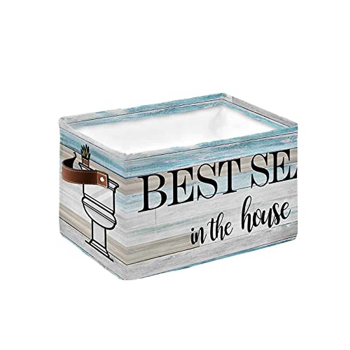 Best Seat in The House Storage Bins 1 Pack, Large Waterproof Storage Baskets for Shelves Closet, Bathroom Retro Toilet Wood Storage Basket Foldable Storage Box Cube Storage Organizer with Handles