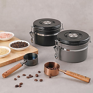 malmo Coffee Canister,Airtight Coffee Container with Date Tracker Lid, Stainless Steel Canister for Kitchen Food Storage 9oz, Black (22, Cylinder, 1, KF) (GY 9oz)