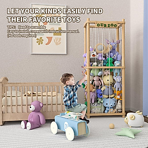 Eniffbaa Stuffed Animal Zoo Stuffed Animal Storage Wood Soft Toy Shelf Nursery Room Organizer Zoo Cage for Stuffed Animals with Zoo Pattern Gift for Nursery PlayRoom Bedroom KidRoom Chirstmas Gift