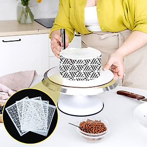 4 Pcs Cake Stencils Floral Cake Decorating Stencils Plastic Spray Floral Cookie Templates Reusable Fondant Dessert Decorating Templates DIY Baking Decor Mold