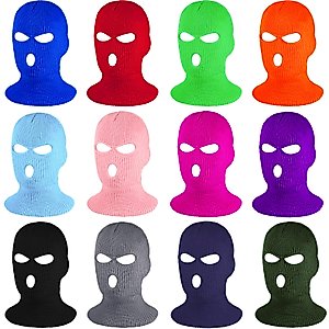 12 Pieces Ski Mask for Men Knitted Ski Mask Beanie Winter Balaclava Beanie Mask Ski Mask 3 Hole with Designs Full Face Knit Mask for Men Women Outdoor Sports