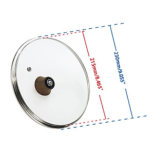 LC LICTOP 9" Tempered Glass Lid 304 Stainless Steel Rim Cookware Cover Replacement for 9-Inch Pan or Pot (Heat Resistant Bakelite Knob)
