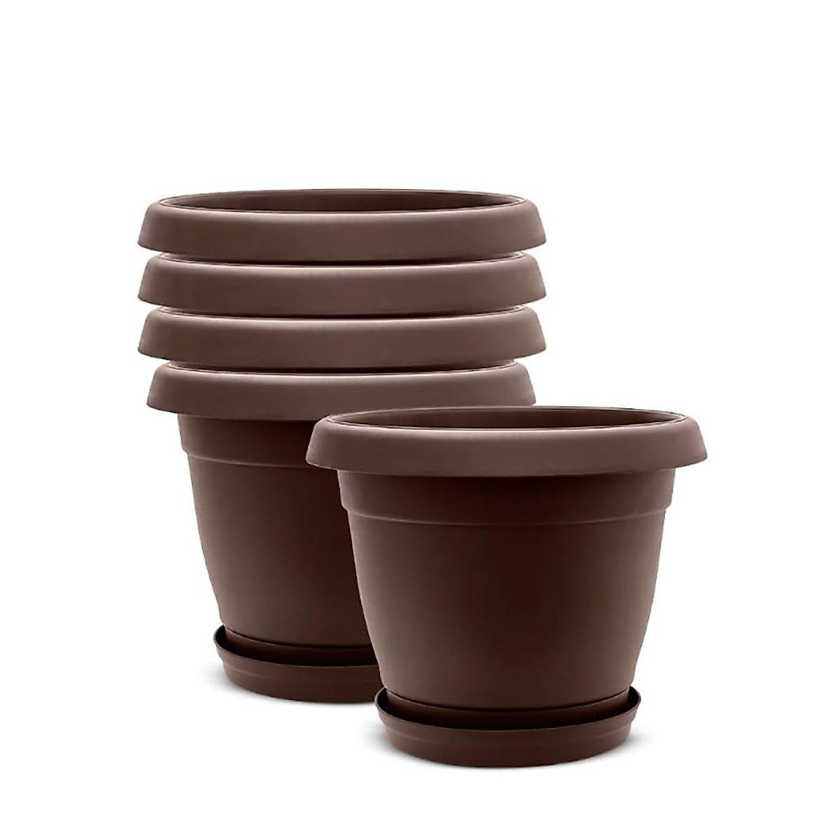 Planter 22" - Classic Line, 3 Pack, Planter Brown, Round Classic Planter, X-Small Plastic Plant Pot for Indoor Outdoor, Plants Flowers, Planters, Planting pots and Watering Tray.