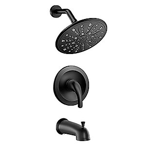 EMBATHER Shower System with Valve, 9-Inch Tub and Shower Faucet Set (Rough-in Valve Included) with 9'' Large Rain Shower Head and Tub Spout, Single-Handle Tub and Shower Trim Kit, Matte Black