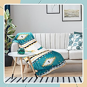 Aztec Throw Blanket Gift 60 x 50 Inches Flannel Bohemian Gift Warm Navajo Blanket Tribal Blanket Western Cover for Camping Bedding Outdoor Couch Sofa Office