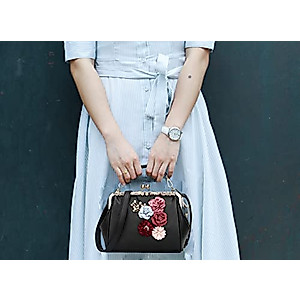 Abuyall Women's Retro Handbag Kiss Lock Shoulder Bag Vintage Purse Flowers M D