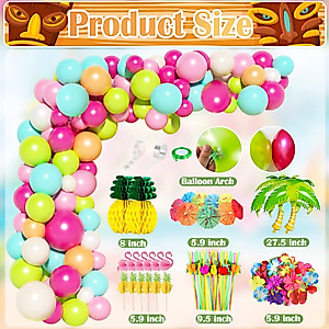 161Pcs Hawaiian Luau Party Decorations Pack, Tropical Beach Themed Summer Pool Party Supplies Including Aloha Backdrop, Flamingo Birthday Banner, Grass Table Skirt, Palm Leaves and Hibiscus, Pineapple