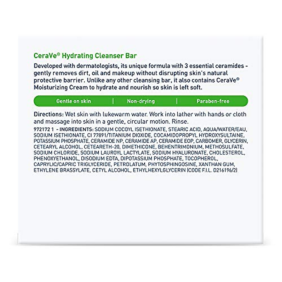 CeraVe Hydrating Cleanser Bar, Soap-Free Body and Facial Cleanser with 5% Cerave Moisturizing Cream, Fragrance-Free, 2-Pack, 4.5 Ounce Each