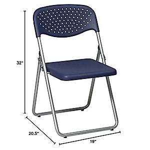 Office Star FC Series 4-Pack Folding Chairs with Ventilated Plastic Seat and Back, Blue Seat and Silver Frame
