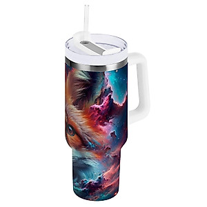 ALAZA Fox Head Galaxy 40 oz Tumbler Stainless Steel Water Bottle Vacuum Insulated Cup with Straw Lid & Handle For Travel Car Cup Holder