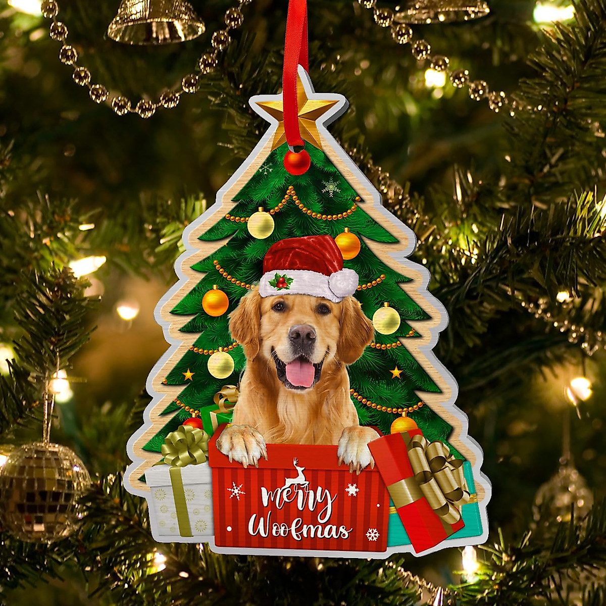 COUPLE FOX Golden Retriever Dog Ornaments Christmas Tree, Golden Retriever Aluminium Ornament, Christmas Decoration 2023 for Golden Lovers, Dog Mom, Dog Dad, Pet Lovers
