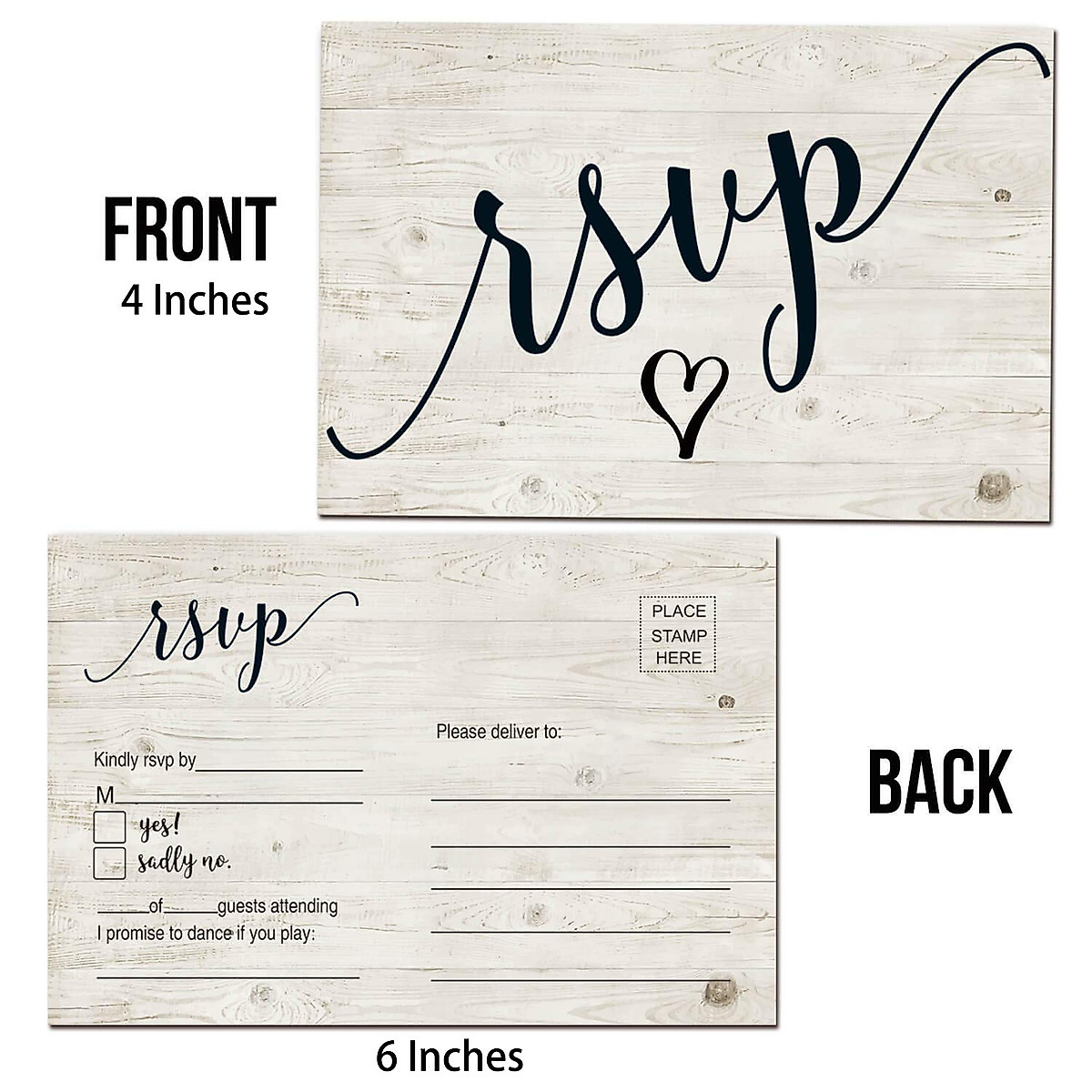 Antgiftshop 50 RSVP Postcards, RSVP Cards, Rustic Blank Response Cards for Wedding, Birthday, Bridal Shower, Baby Shower Party, 4x6 Inches
