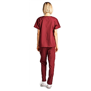 Dagacci Medical Uniform Woman and Man Scrub Set Unisex Medical Scrub Top and Pant, Burgundy, L