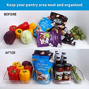 Refrigerator Organizer Bins, Clear Plastic Storage Bins, Stackable Fridge Organizer for Freezer, Cabinet, Fridge, Kitchen Pantry Organization and Storage (Set of 6)