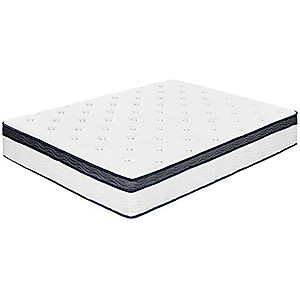 PrimaSleep 12 inch Euro Top Spring Mattress,White,Comfort Layers,Dark Green Piping, (King)