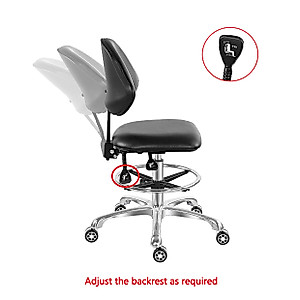 Antlu Adjustable Rolling Stool Drafting Chair for Guitar Shop Pedicure Studio Work with Wheels and Backrest,Workbench Hydraulic Stool with Footrest (Black)