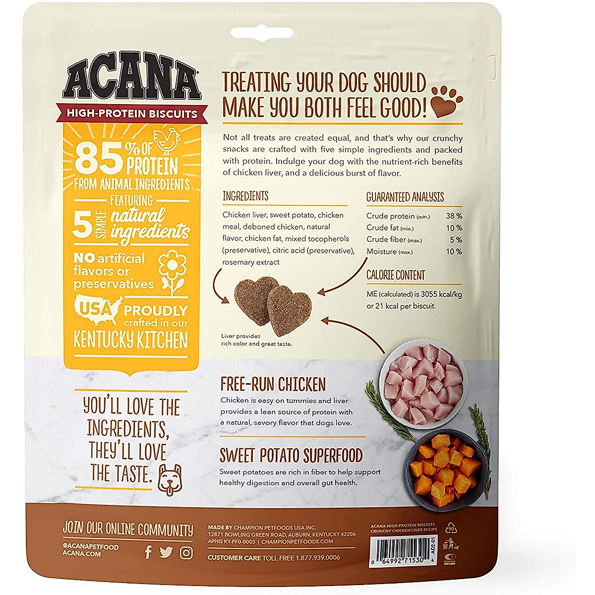 ACANA 3 Pack of Crunchy Chicken Liver High-Protein Biscuits, 9 Ounces Each, for Medium to Large Dogs