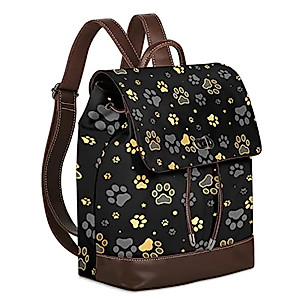 Leather Backpack Purse for Women, Print Dog Paw PU Leather Women Girls Ladies Backpack Multipurpose Daypacks Travel Bag, College Bookbag Water Resistant Casual Daypack Backpacks