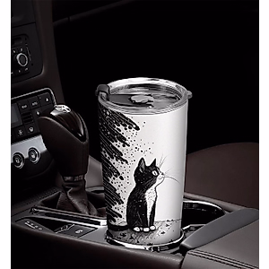 20oz Black and White Retro Vintage Cat Tumbler, Gifts for Cat Lovers, Coffee Thermos for Women, Stainless Steel Double Wall Vacuum Insulated Coffee Mug, Travel Cup with Lid