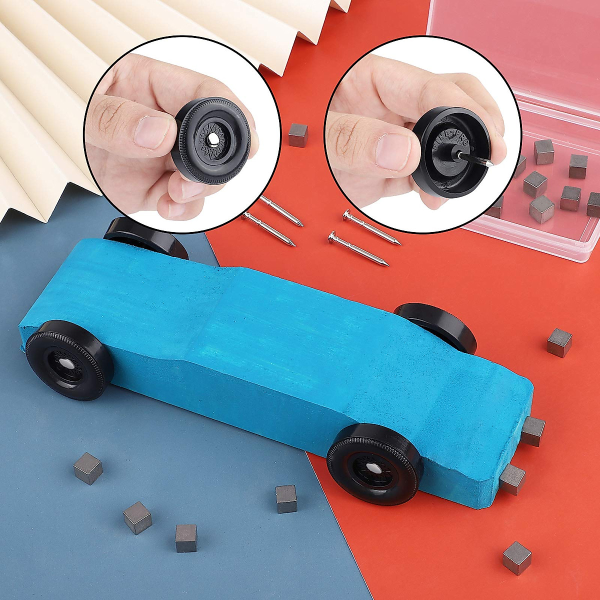 Ruisita 3.5 Ounces Tungsten Weight Cubes Tungsten Putty Weights Polished Axles Kit Car Incremental Weights Grooved Axles Compatible with Your Car