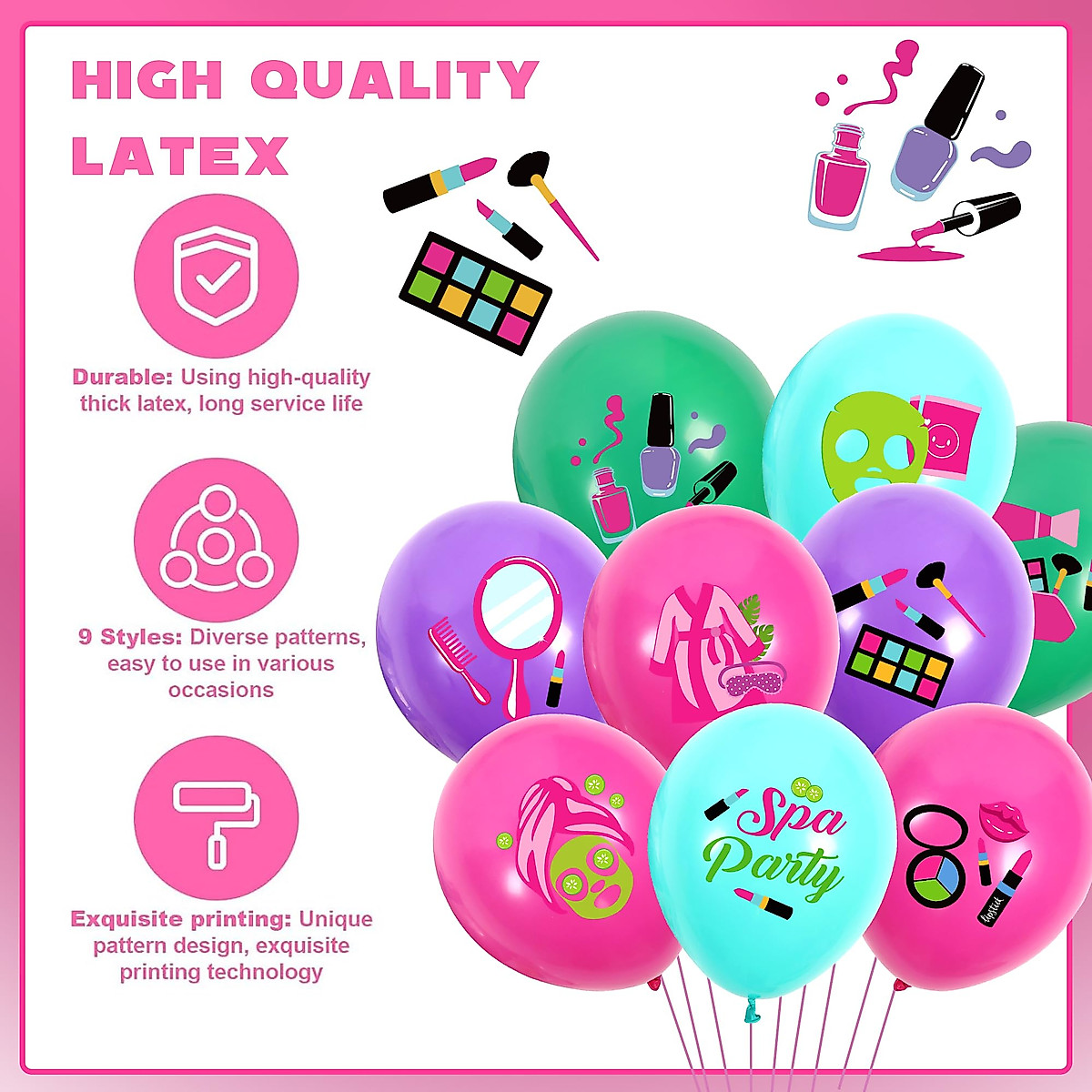 45PCS Spa Balloons Spa Party Decorations Makeup Birthday Party Decorations Cosmetics Themed Spa Party Supplies for Girls Spa Day Bride Shower