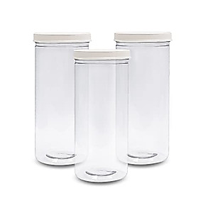 ljdeals 80 oz Tall Clear Plastic Jars with Lids, 2.5 Quart 10 Cup Cylinder Storage Containers, Wide Mouth PET Canisters, Pack of 3, BPA Free, Food Safe, Made in USA