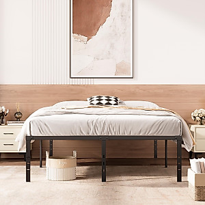 JTPTU Bed Frame Queen Size No Box Spring Needed,18 Inch High Heavy Duty Platform Queen Metal Bed Frame,Steel Slat Support,Noise Free,Easy Assembly Black