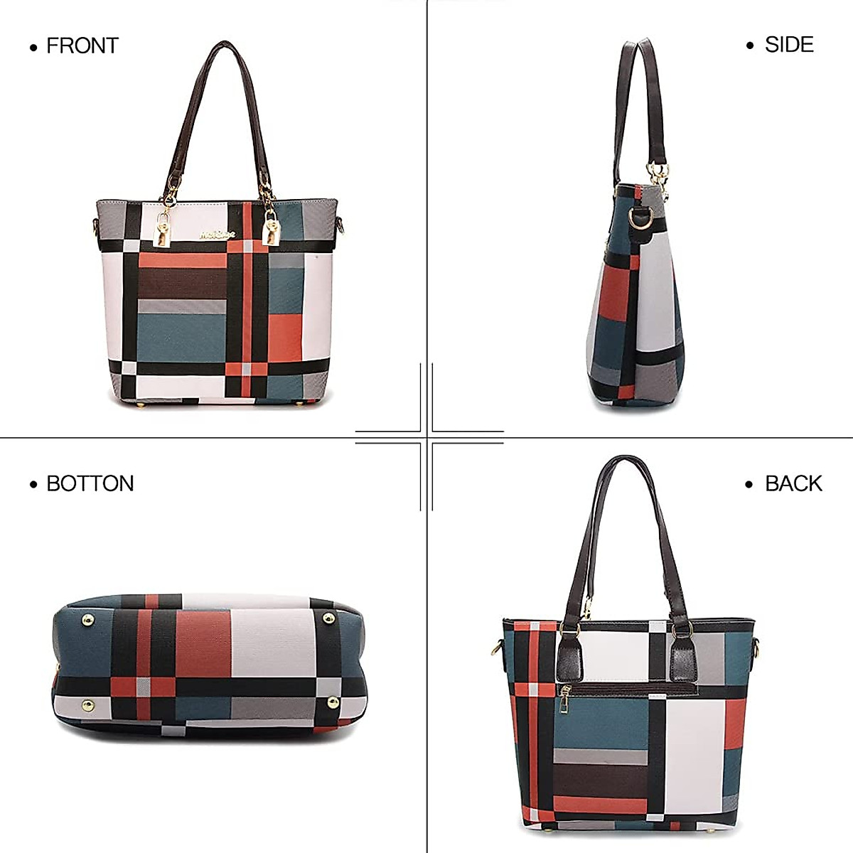 6-Pcs Handbags Set for Women Faux Leather Tote Bag Fashion Top-Handle Handbag Shoulder Bags Crossbody Totes Satchel Purses & Wristlet Wallet Purse Set-Green