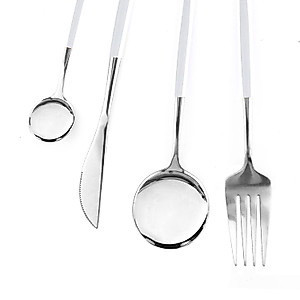 Dnalrhoi 24-Piece Korean Silverware Sets Mirror Polished Stainless Steel Western Flatware Cutlery Set Service for 6 Including Forks Spoons Knives Kitchen(White Silver)