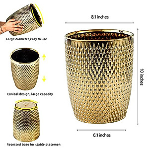 Modern Golden Small Trash Can Wastebasket, Garbage Container Bin for Bathrooms, Powder Rooms, Kitchens, Home Offices - Durable Ceramics - Round