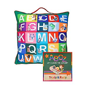 ABC Alphabet Learning Pillow Case and Book with Letter tracing, Early Childhood Education Materials and Activities for Preschooler and Toddler, Learning Toys gift for 3+ year old, Green no filling