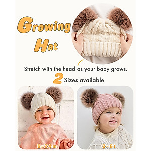 FURTALK Toddler Girls Boys Winter Hat Kids Pom Pom Beanie Hats Baby Faux Fur Pom Beanies Warm Soft Toddler Hats Pink