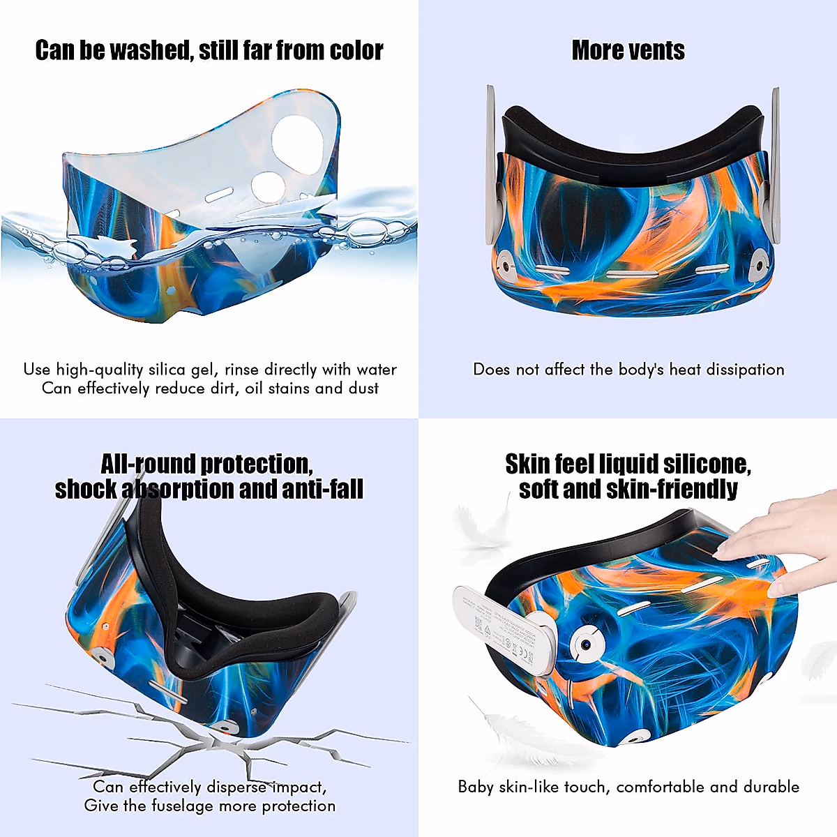 Compatible with Oculus Quest 2 Accessories, Silicone Face Cover, VR Shell Cover,Touch Controller Grip Cover,Protective Lens Cover,Disposable Eye Cover (Aurora)