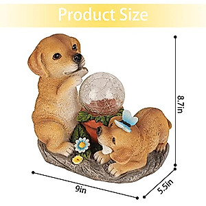 Garden Dog Statues with Solar Lights for Outdoor Garden Decor, Resin Garden Sculptures & Figurines for Patio, Balcony, Yard, Lawn Ornament, Housewarming Garden Gift