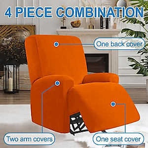 ALIECOM 4 Piece 100% Waterproof Recliner Cover for Large Recliner Stretch Recliner Chair Covers for Reclining Chair with Arms Recliner Slipcovers Non Slip Furniture Protector (Orange, 1 Seat)