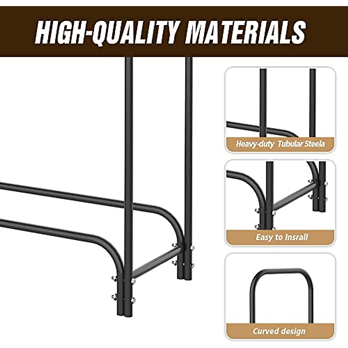 Storeonwall 4ft Heavy Duty Outdoor Firewood Racks, Fire Wood Holder Indoors, Log Storage Rack with Cover (Black)