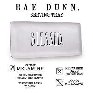 Rae Dunn Melamine Serving Platter- Durable Dishwasher Safe White Rectangular Dessert Plate/Salad Plates (14.25") - Serving Trays for Parties, Sushi, Serving Plates, Blessed