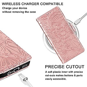 Bizzib for Samaung Galaxy A14 5G Case Wallet,Embossed Mandala Floral Leather Folio Flip Wristlet Shockproof Protective ID Credit Card Slot Holder Cover for Girl Compatible with Galaxy A14 5G-Rose Gold