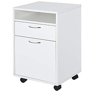 HOMCOM Mobile Storage Cabinet Organizer with Drawer and Cabinet, Printer Stand with Castors, White