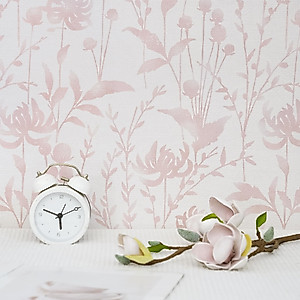 HeloHo Peel and Stick Wallpaper Pink Floral Leaf Wallpaper Self Adhesive Removable Wallpaper Waterproof Contact Paper 16.1" X 118" for Living Room Bedroom Decor