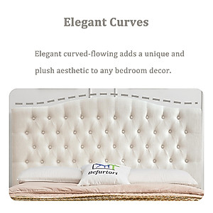 Befurtori Linen Upholstered Queen/Full Headboard, Tufted Button Headboard for Queen/Full Bed, Curved Integrated Design with Tufted Solid Wood Head Board and Luxury Soft Padded, Ivory