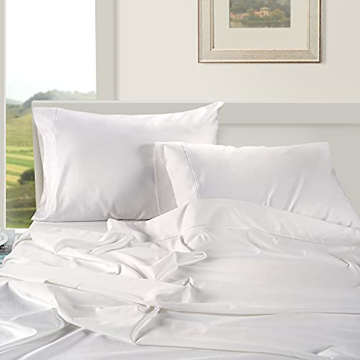 LANE LINEN King Size Pillow Case Set of 2 100% Egyptian Cotton Cases 1000 Thread Count Sateen White Cooling Cover - Perfect for Home Hotels & Hospital Use