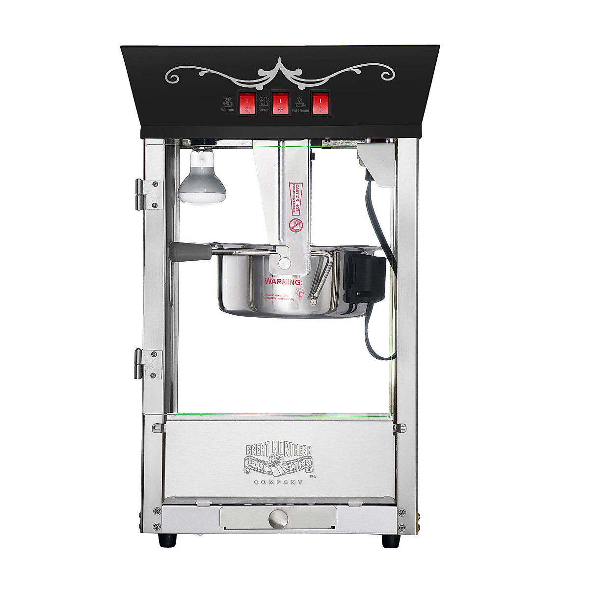 Matinee Popcorn Machine - 8oz Popper with Stainless-Steel Kettle, Reject Kernel Tray, Warming Light, and Accessories by Great Northern Popcorn (Black)