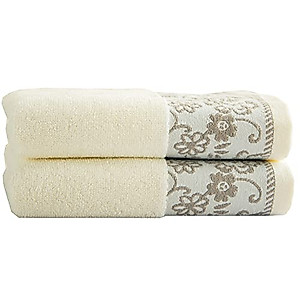 Pidada Hand Towels Set of 2 Wisteria Floral Pattern Soft Absorbent Decorative Cotton Towel for Bathroom 13.4 x 29.1 Inch (Light Yellow)