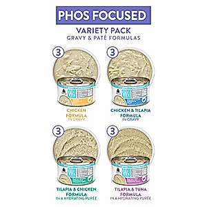 Weruva Wx Phos Focused, Pate & Gravy Formulas Variety Pack, 3oz Can (Pack of 12)